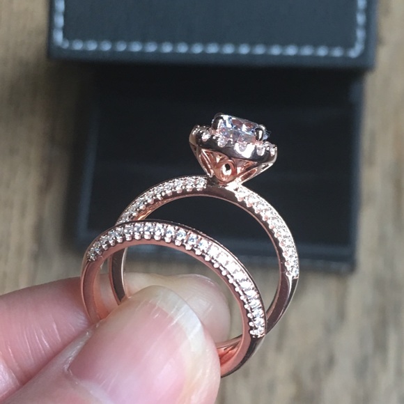 Jewelry | 2pcs Rose Gold Engagement Ring Wedding Band Set | Poshmark